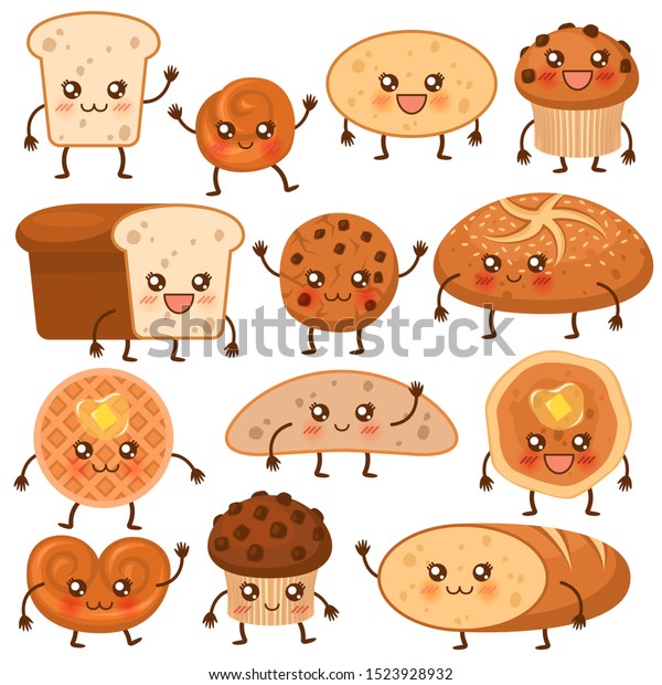 Bread Characters Funny Bakery Food Faces Stock Vector (Royalty Free ...