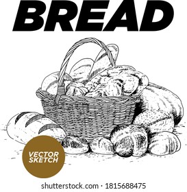 Bread On Basket Hand Drawing Sketch Stock Vector (Royalty Free ...