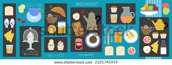 Breakfast Food Drink Vector Flat Illustration Stock Vector (Royalty ...