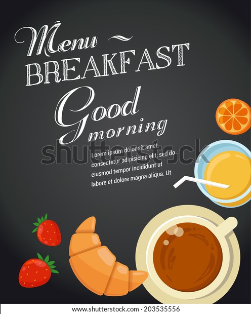 Breakfast Menu Drawing Chalk On Blackboard Stock Vector (Royalty Free ...