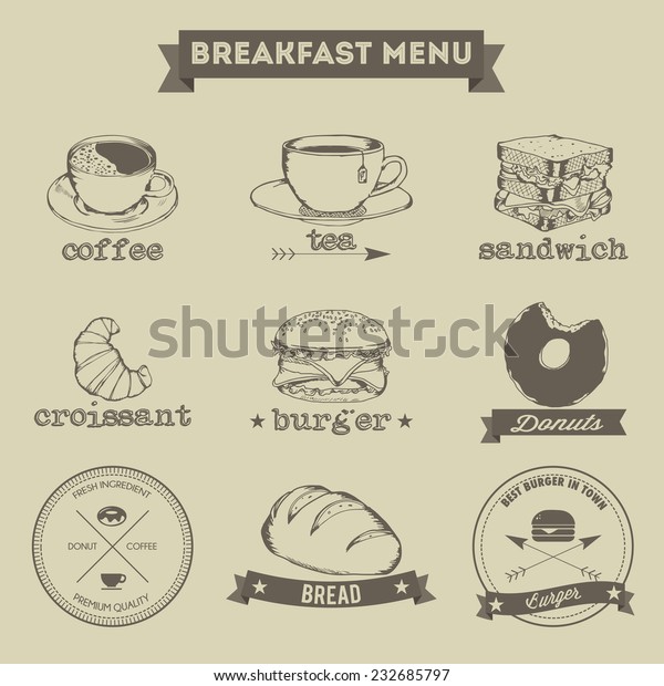 Breakfast Menu Hand Drawing Style Stock Vector (Royalty Free) 232685797 ...