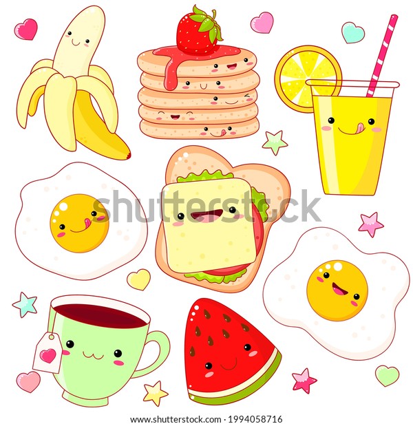 Breakfast Time Set Cute Food Icons Stock Vector (Royalty Free ...