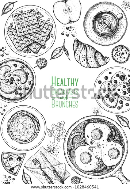 Breakfast Top View Frame Morning Food Stock Vector (Royalty Free ...