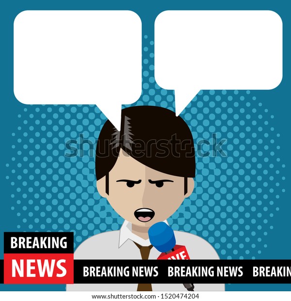 Breaking News Man Talking Microphone Speech Stock Vector (Royalty Free ...