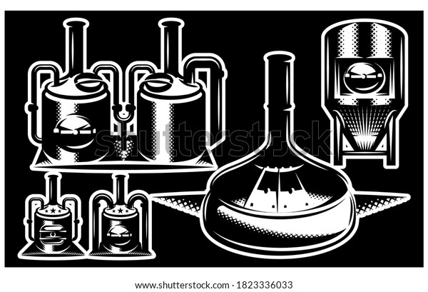 Brewing Machines Vector Monochrome Illustration Set Stock Vector ...