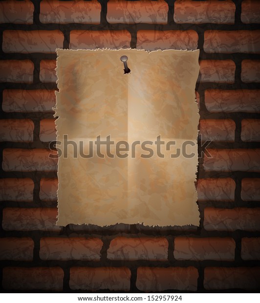 Brick Background Old Paper Sheet Nailed Stock Vector (Royalty Free ...