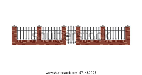 Brick Fence Gate Flat Style Brickwal Stock Vector (Royalty Free ...
