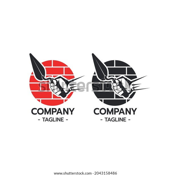 Bricklayer Logo Hand Holding Trowel Construction Stock Vector (Royalty ...