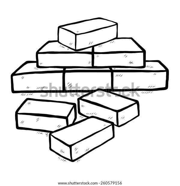 Bricks Cartoon Vector Illustration Black White: เวกเตอร์สต็อก (ปลอดค่า ...