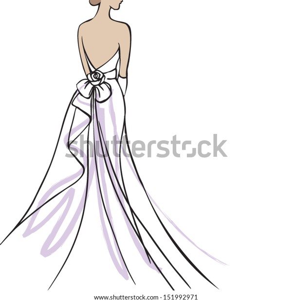 Bride Beautiful Wedding Dress Vector Illustration Stock Vector (Royalty ...