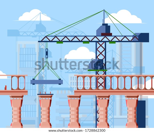 Bridge Construction Illustration Construction City Bridge Stock Vector ...