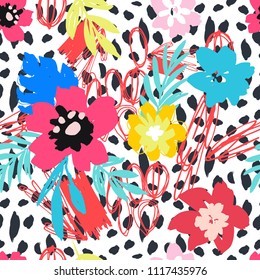 Bright Art Seamless Print Doodle Flowers Stock Vector (Royalty Free ...