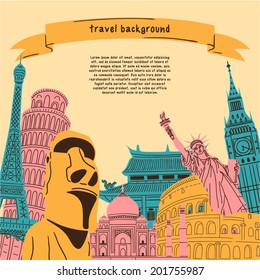 Bright Background World Wide Famous Landmarks Stock Vector (Royalty ...