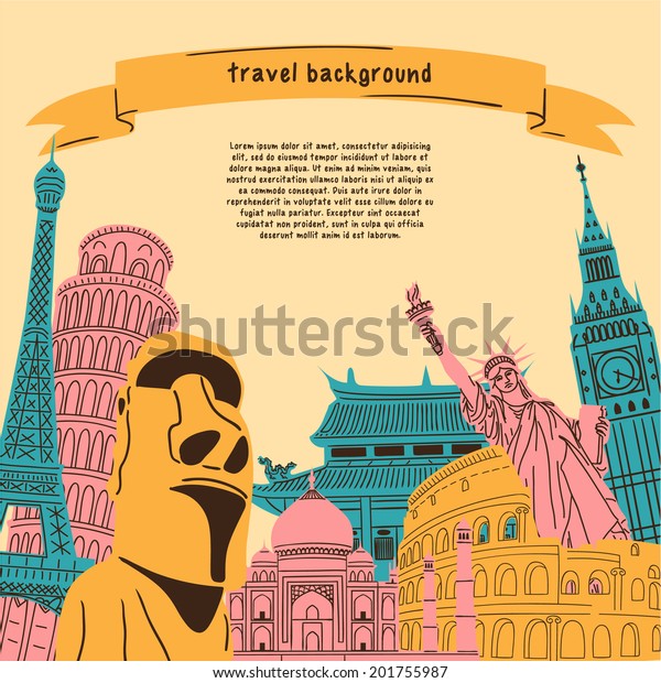 Bright Background World Wide Famous Landmarks Stock Vector (Royalty ...