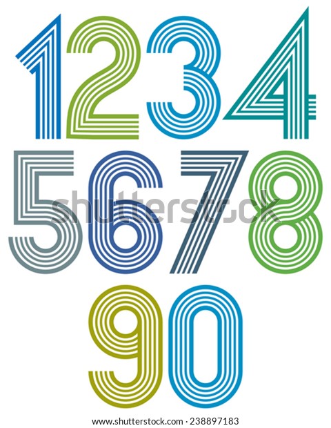 Bright Cartoon Striped Rounded Numbers Outline Stock Vector (Royalty ...