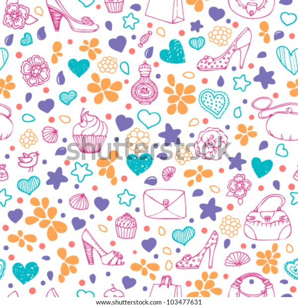 Bright Colorful Girly Seamless Pattern Stock Vector (Royalty Free ...