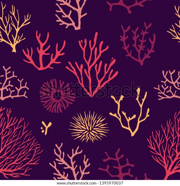 Bright Coral Reef Seamless Pattern On Stock Vector (Royalty Free ...