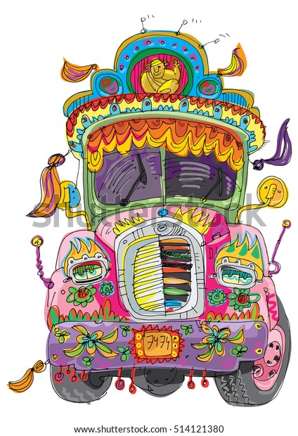 Bright Decorated Indian Truck Painted Traditional Stock Vector (Royalty ...