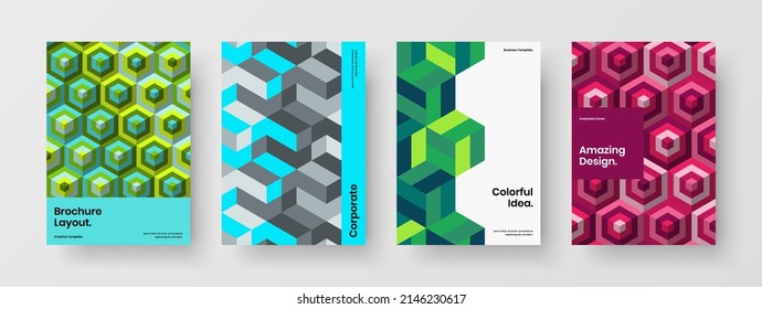 Bright Geometric Hexagons Leaflet Template Collection Stock Vector ...