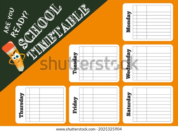 Bright School Timetable Funny Pencils Lettering Stock Vector (Royalty ...