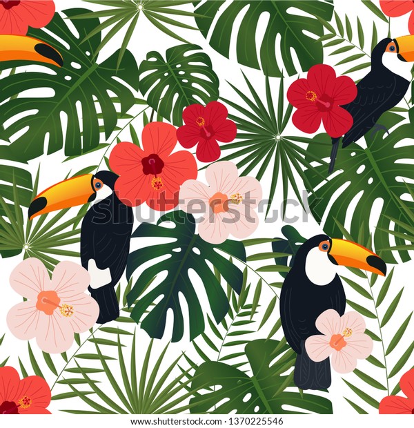 Bright Tropical Pattern Exotic Seamless Vector: เวกเตอร์สต็อก (ปลอดค่า ...