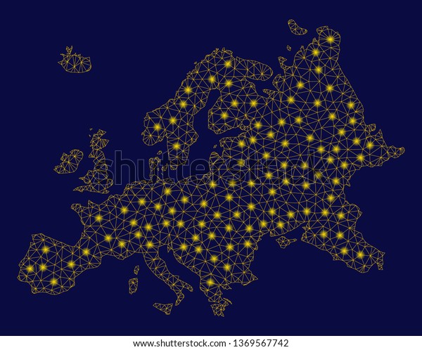 Bright Yellow Mesh Europe Map Lightspot Stock Vector (Royalty Free ...