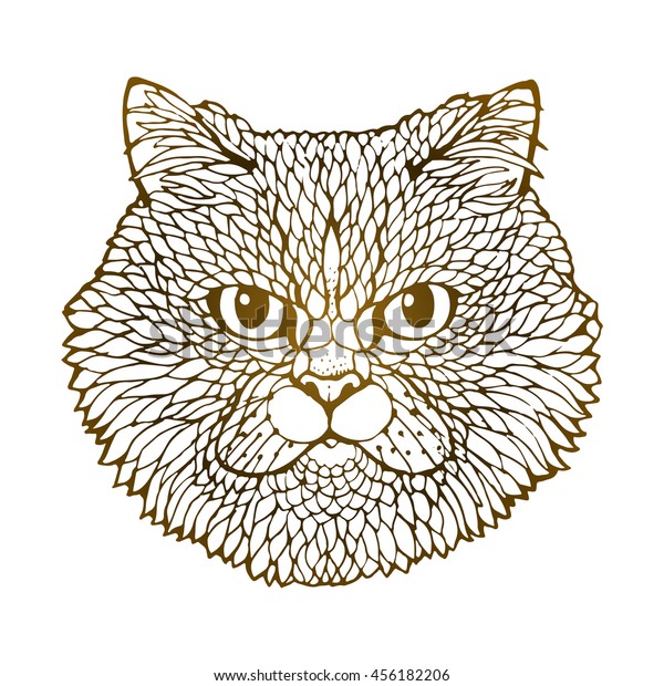 British Cat Head Line Art Hand Stock Vector (Royalty Free) 456182206 ...