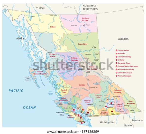 British Columbia Administrative Map Stock Vector (Royalty Free) 167136359