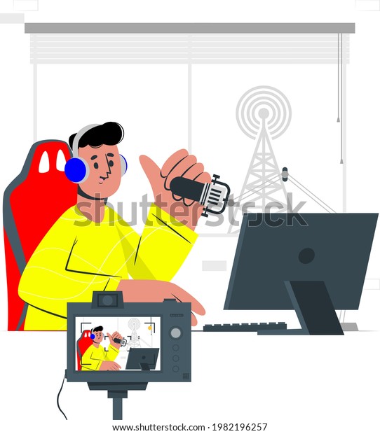 Broadcast Man Cartoon Concept Illustration Man Stock Vector (Royalty ...