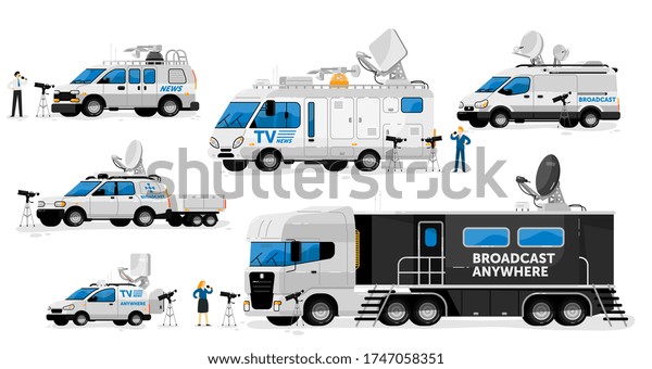 Broadcast Vans Broadcasting Transport Set Television Stock Vector ...