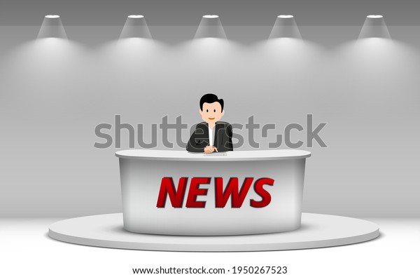 Broadcaster White Table News Studio Room Stock Vector (Royalty Free ...