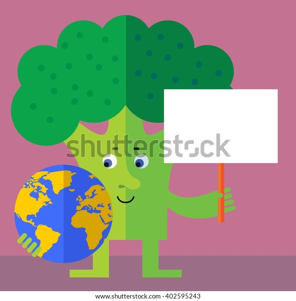 Broccoli Holding Globe Blank Sign Flat Stock Vector (Royalty Free ...