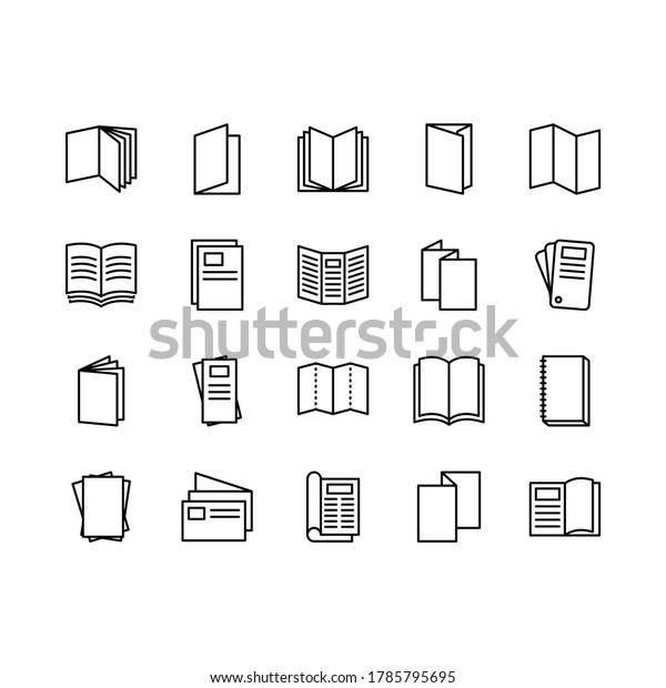 Brochure, booklet, flyer, leaflet, catalogue flat line icons. Outline ...
