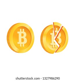 Broken Bitcoin Isolated Token Crash Blockchain Stock Vector (Royalty ...