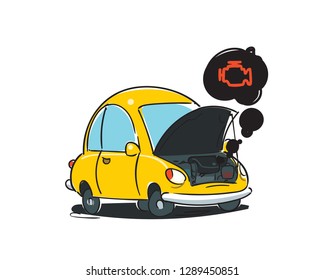 Broken Car Check Engine Cartoon Illustration Stock Vector (Royalty Free ...