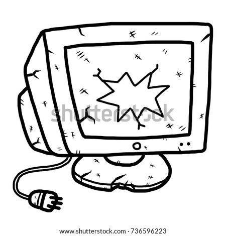 Broken Computer Cartoon Vector Illustration Black Stock Vector (Royalty ...