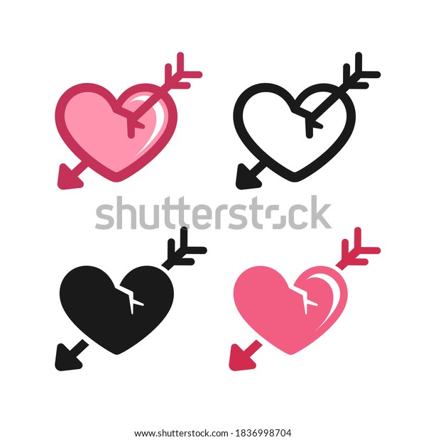 Broken Cracked Heart Arrow Through Sticker Stock Vector (Royalty Free ...