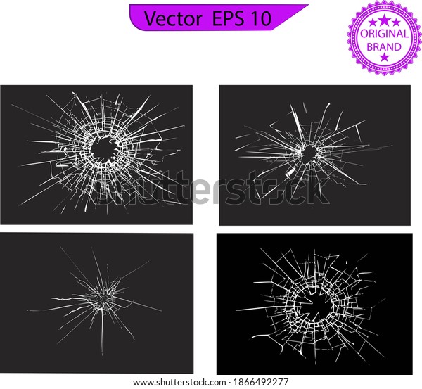 Broken Glass Cracks Bullet Marks On Stock Vector (Royalty Free) 1866492277