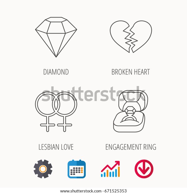 Broken Heart Diamond Engagement Ring Icons Stock Vector (Royalty Free ...