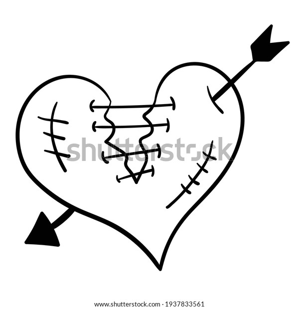 Broken Heart Line Art Design Coloring Stock Vector (Royalty Free ...