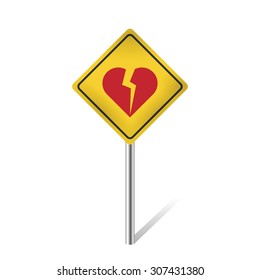 Broken Heart Warning Traffic Sign Isolated Stock Vector (Royalty Free ...