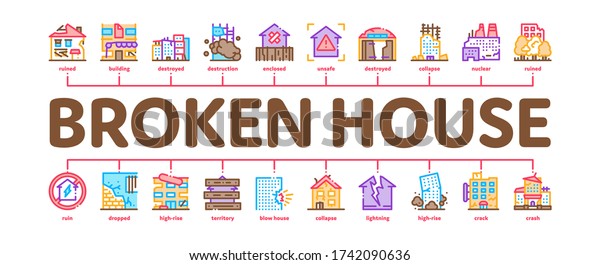 Broken House Building Minimal Infographic Web: เวกเตอร์สต็อก (ปลอดค่า ...