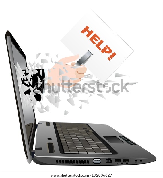 Broken Laptop Screen Hand Giving Help Stock Vector (Royalty Free ...