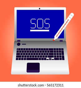 Broken Laptop Sos Screen Vector Illustration Stock Vector (Royalty Free ...