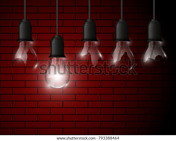 Broken Light Bulb Illuminated Realistic Vector Stock Vector (Royalty ...