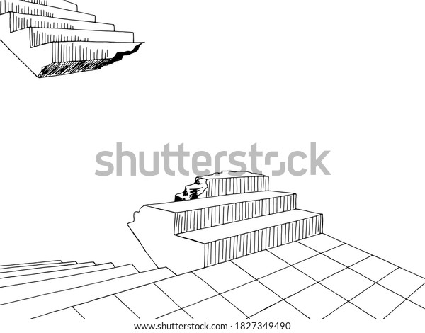 Broken Stairs Graphic Black White Dreams Stock Vector (Royalty Free ...
