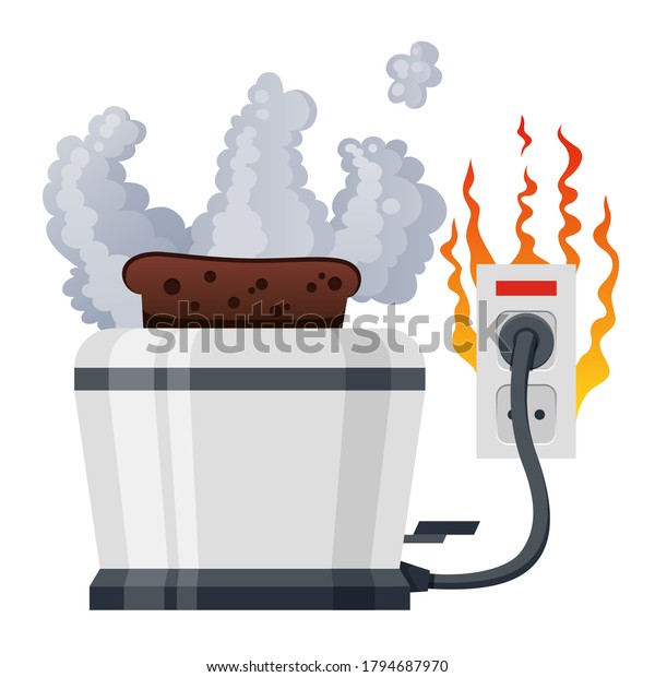 Broken Toaster Smoking Burned Out Small Stock Vector (Royalty Free ...
