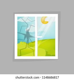 Broken Window Sunny View Crashed Glass Stock Vector (Royalty Free ...