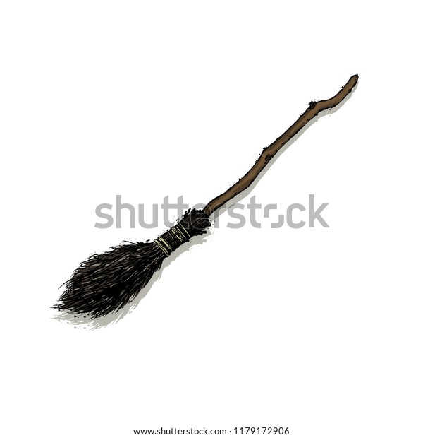 Broom Flying Isolated On White Background Stock Vector (Royalty Free ...
