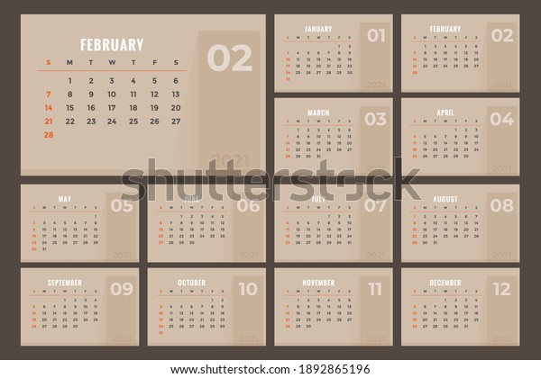 Brown Calendar Design 2021 Stock Vector (Royalty Free) 1892865196 ...